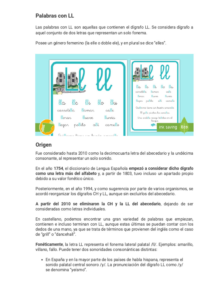 Ejemplos de Palabras Con LL - Twinkl | PDF