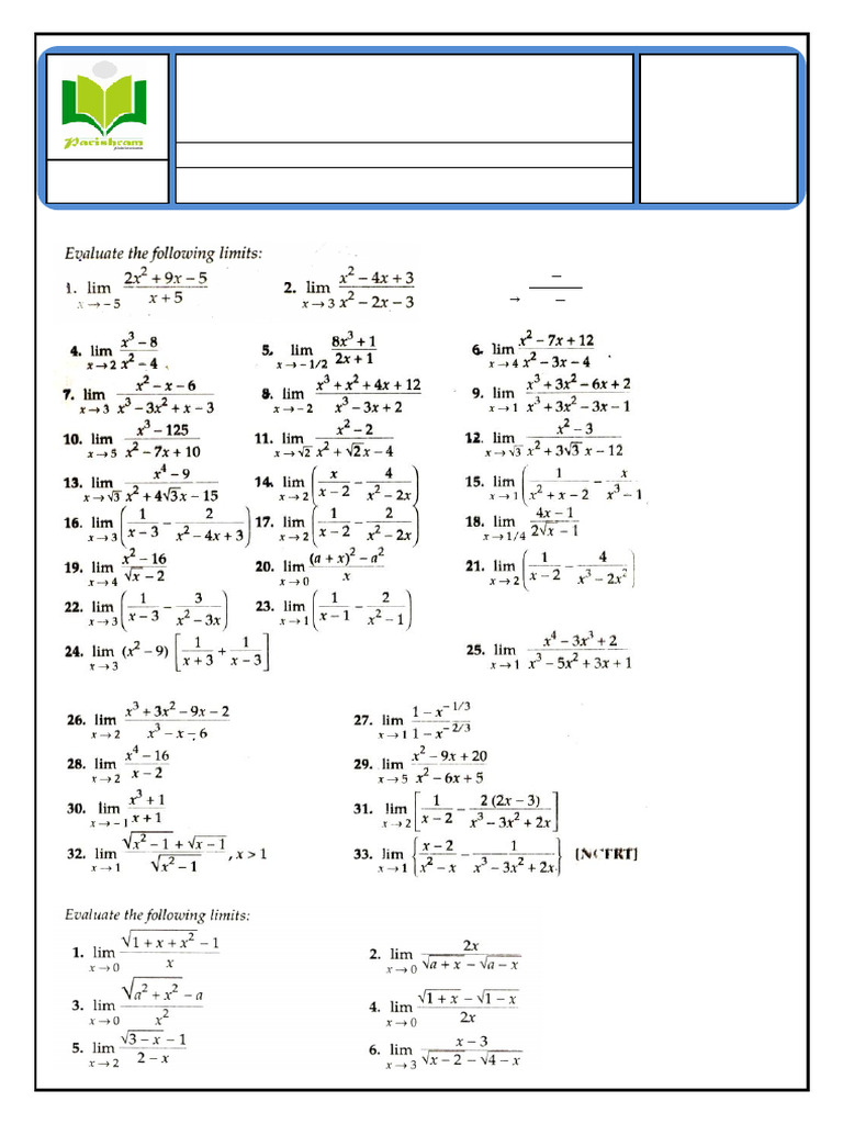 Limits Assignment | PDF | Teaching Methods & Materials