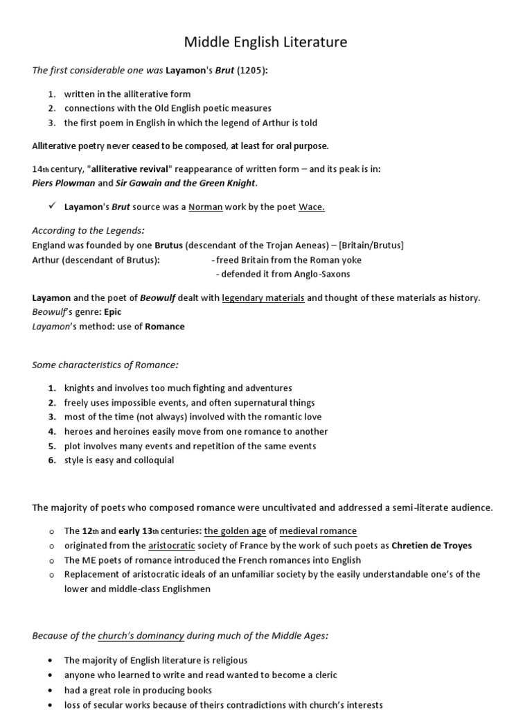 Middle English Literature | PDF | Chivalric Romance | English Literature