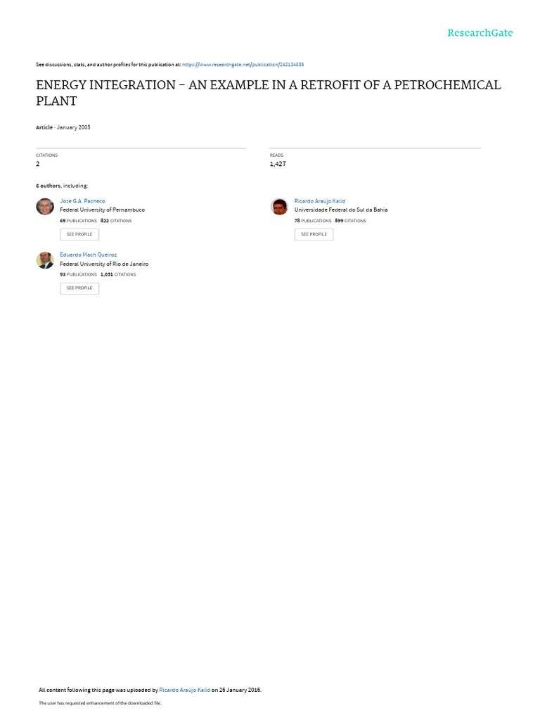 Energy Integration - An Example in A Retrofit of A | PDF