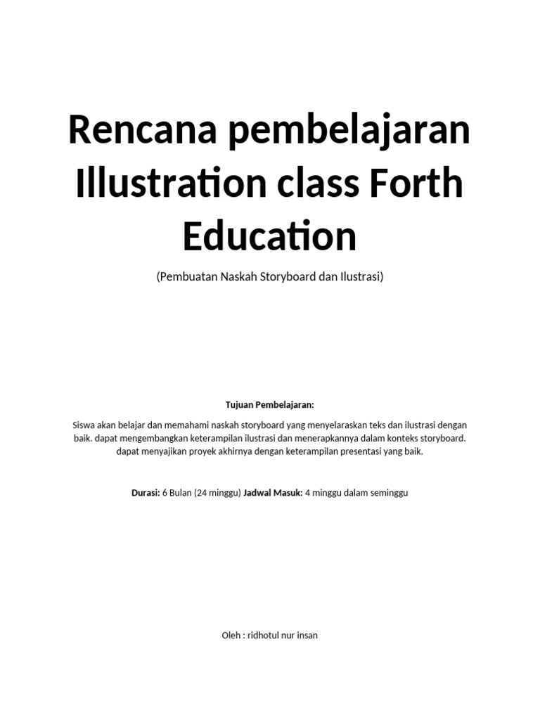 Rencana Pembelajaran Illustration Class Forth Education | PDF