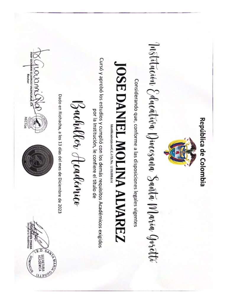 Fotocopia Del Diploma de Bachiller | PDF