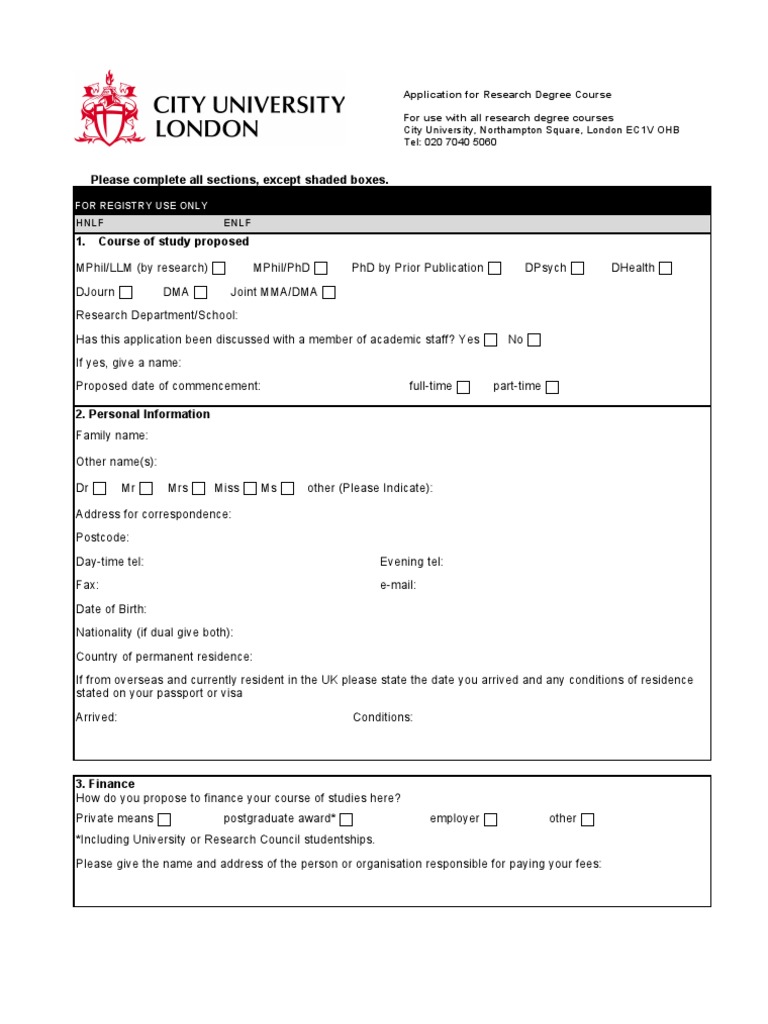 PHD Application Form General | PDF | Doctor Of Philosophy | Academia