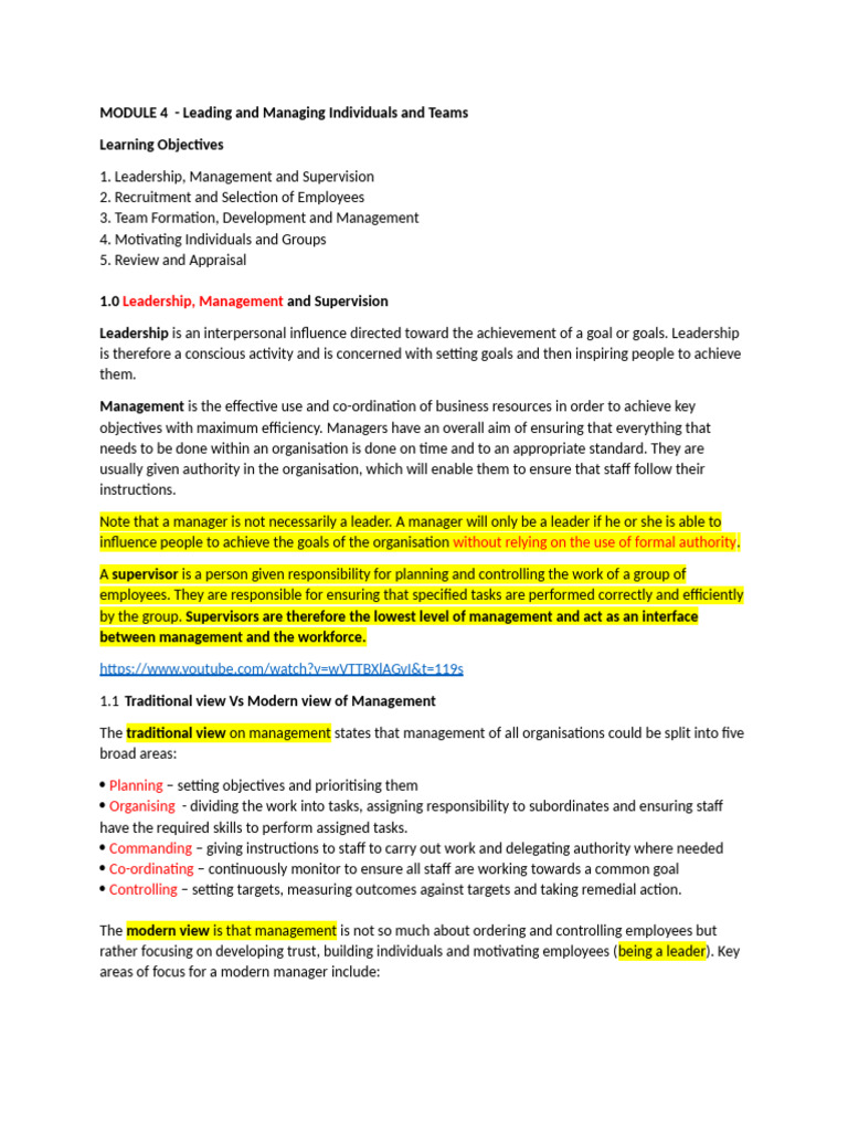 MODULE 4 - Leading and Managing Individuals and Teams | PDF