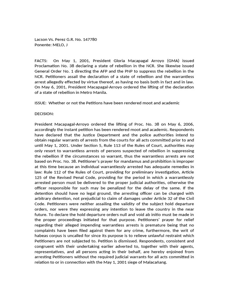 Lacson vs. Perez | PDF