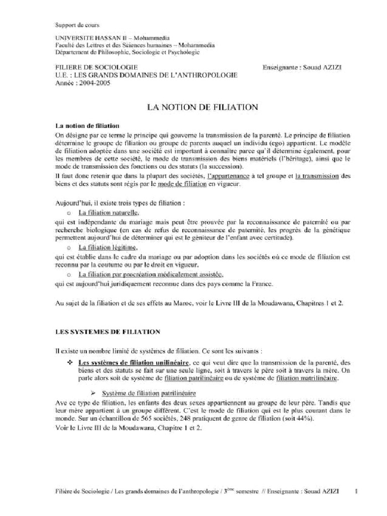 3 La Notion de Filiation 10301265 | PDF