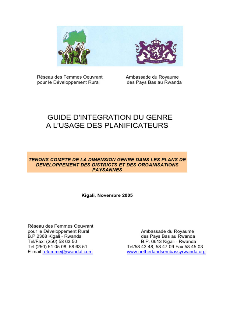 Guide D'Integration Du Genre A L'Usage Des Planificateurs | PDF