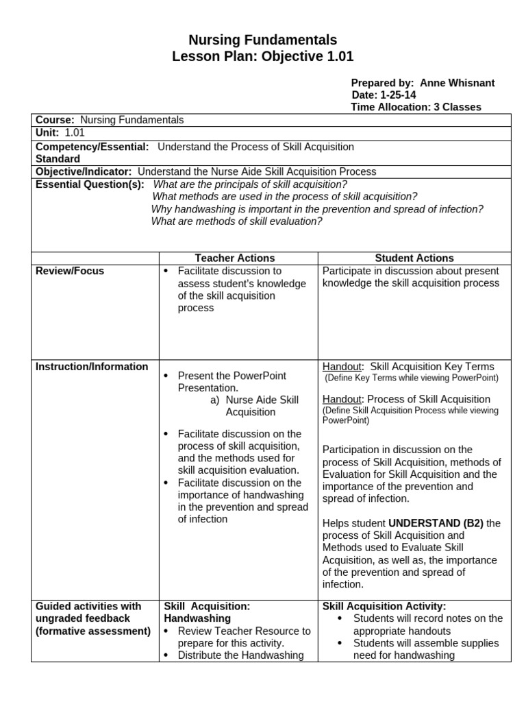 NSG Fund 1 01 NSG Fundamental Skill Acquisiton Lesson Plan | PDF