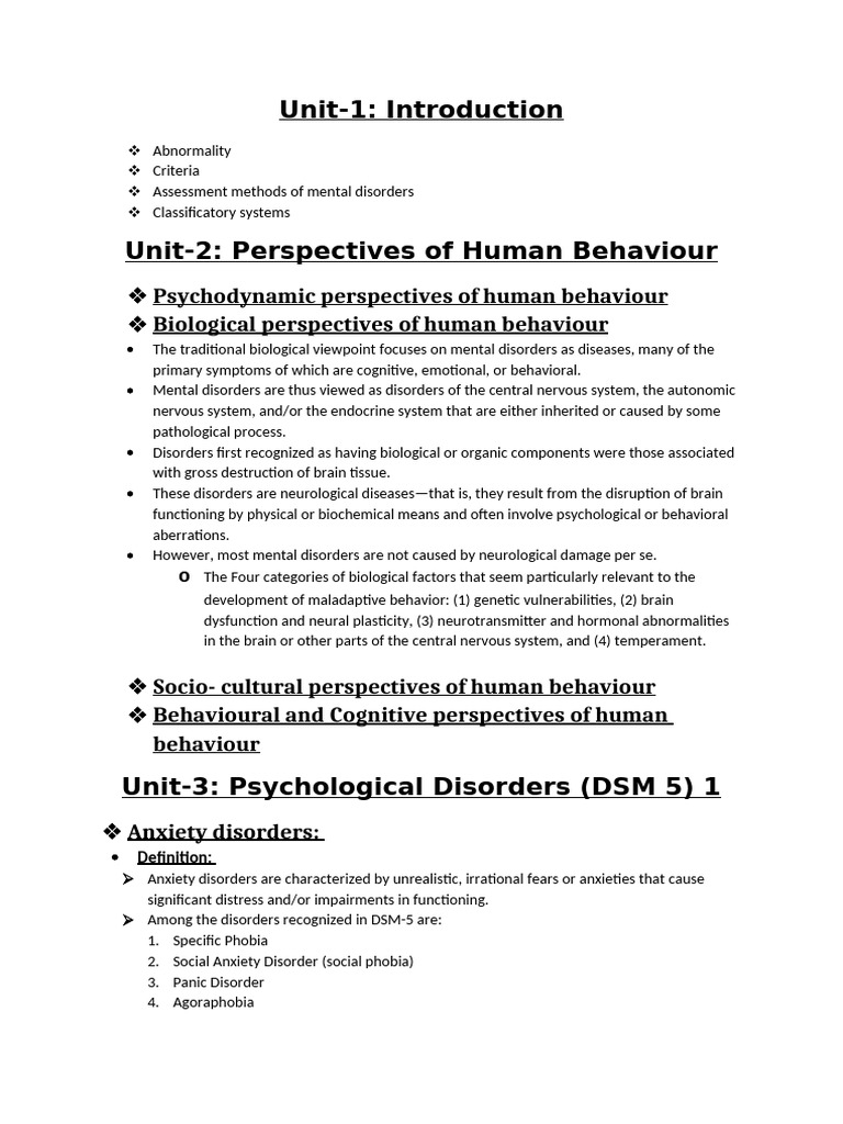 Abnormal Psychology Notes Pdf