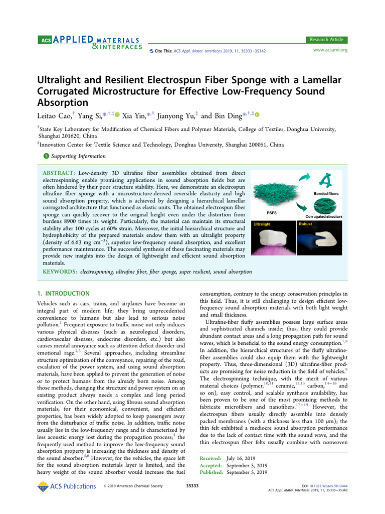 Ultralight and Resilient Electrospun Fiber Sponge With A Lamellar ...