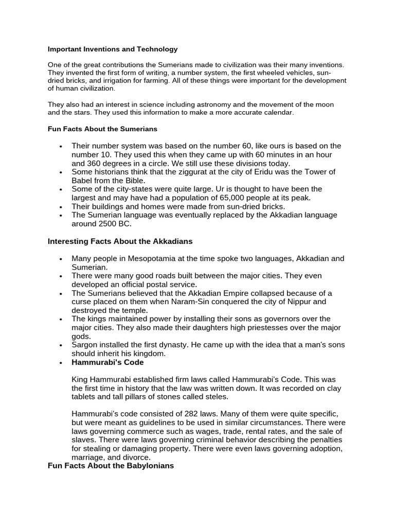 Sumerians Fun Facts | PDF