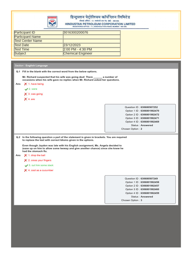 HPCL Chemical Engg. 2023 Question Paper | PDF | Rainforest | Habitat Destruction