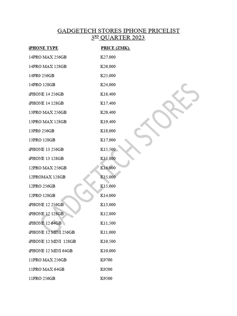 Iphone Pricelist (Gadgetech Stores) | PDF | I Phone | Tablet Computer