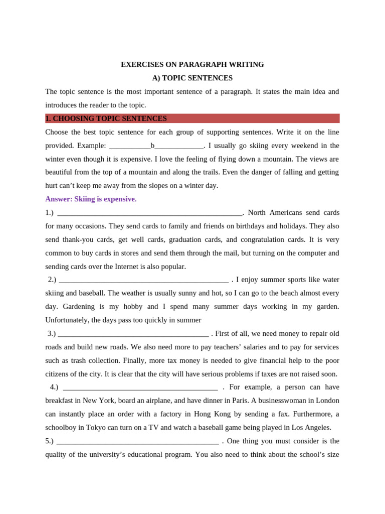 Exercises On Paragraph Writing A | PDF