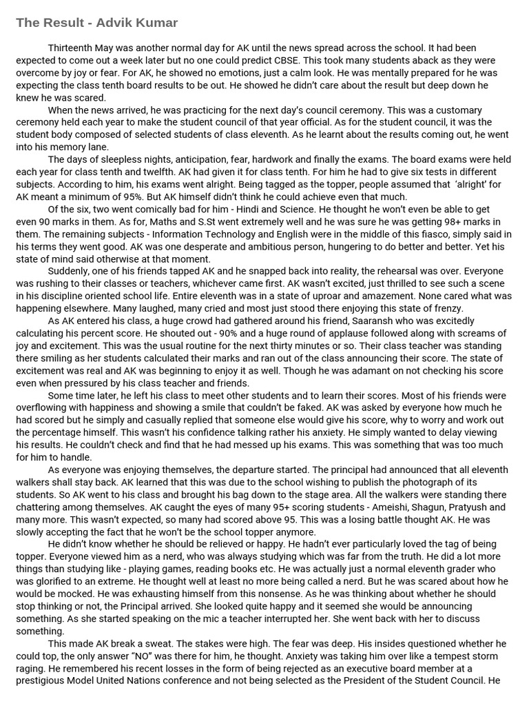 The Result - Advik Kumar | PDF