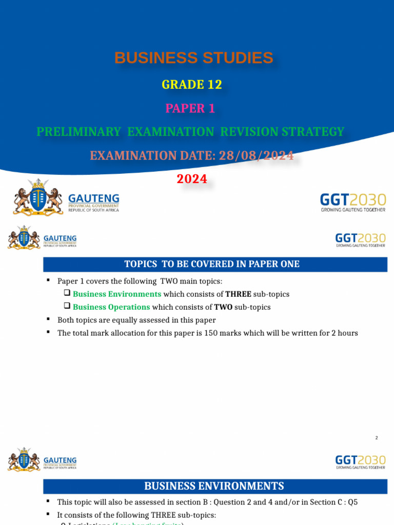 Paper 1 Business Studies Grade 12 Last Push Strategy 2024. Up 1 | PDF