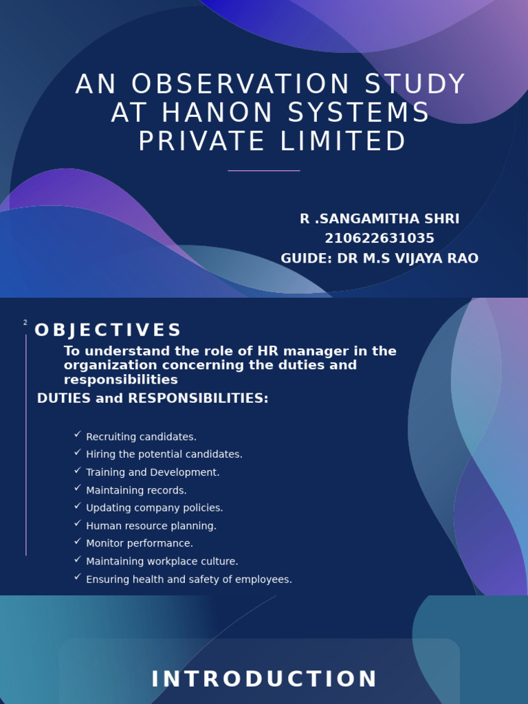 An Observation Study at Hanon Systems Private Limited-1 | PDF | Human ...