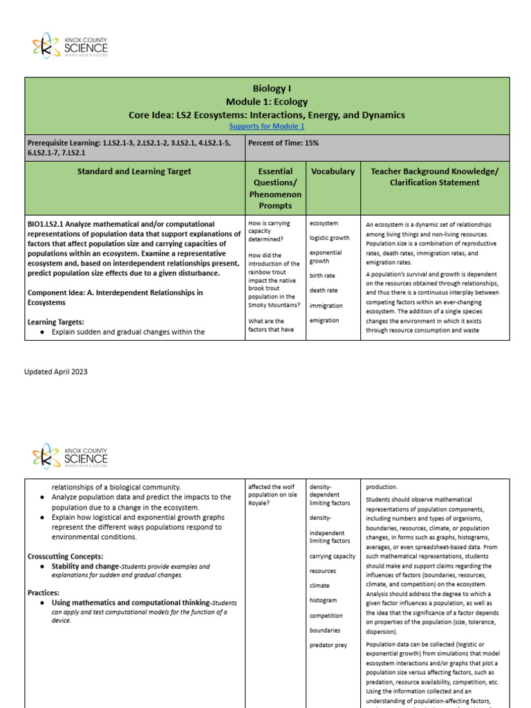 Module 1 - Ecology 2023 | PDF