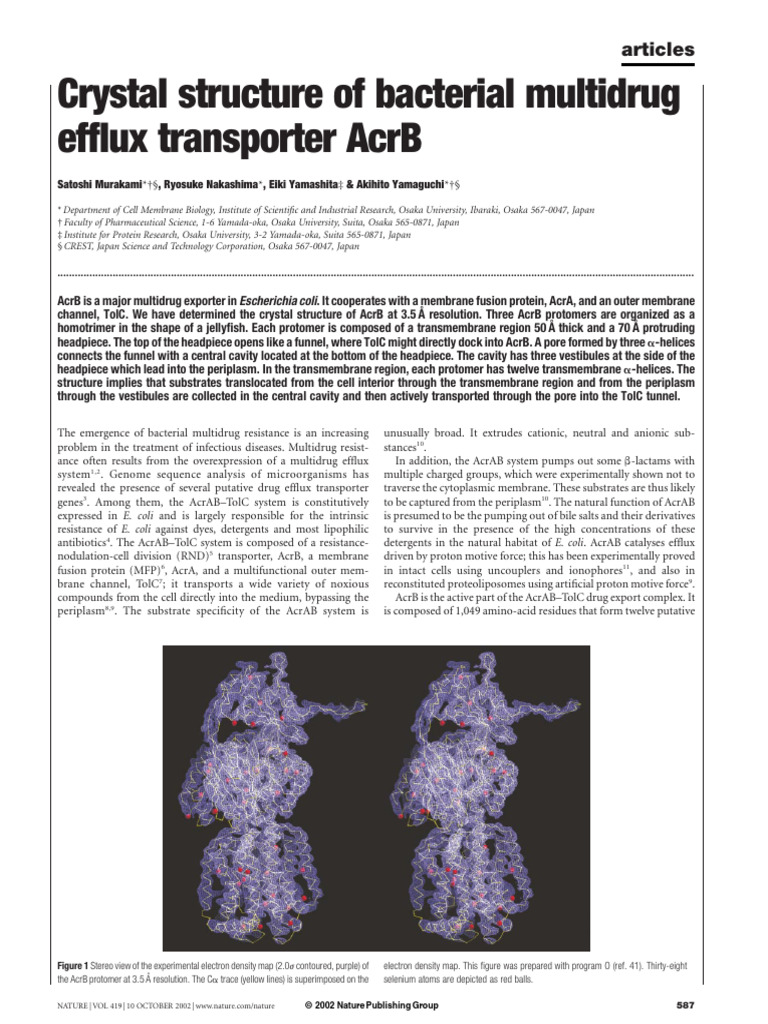 Crystal structure of bacterial multidrug efflux transporter AcrB | PDF