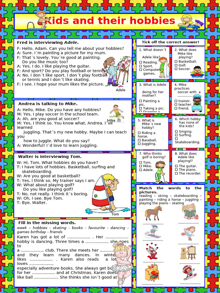 Kids-and-their-hobbies-key-reading-comprehension-exercises_35742 | PDF