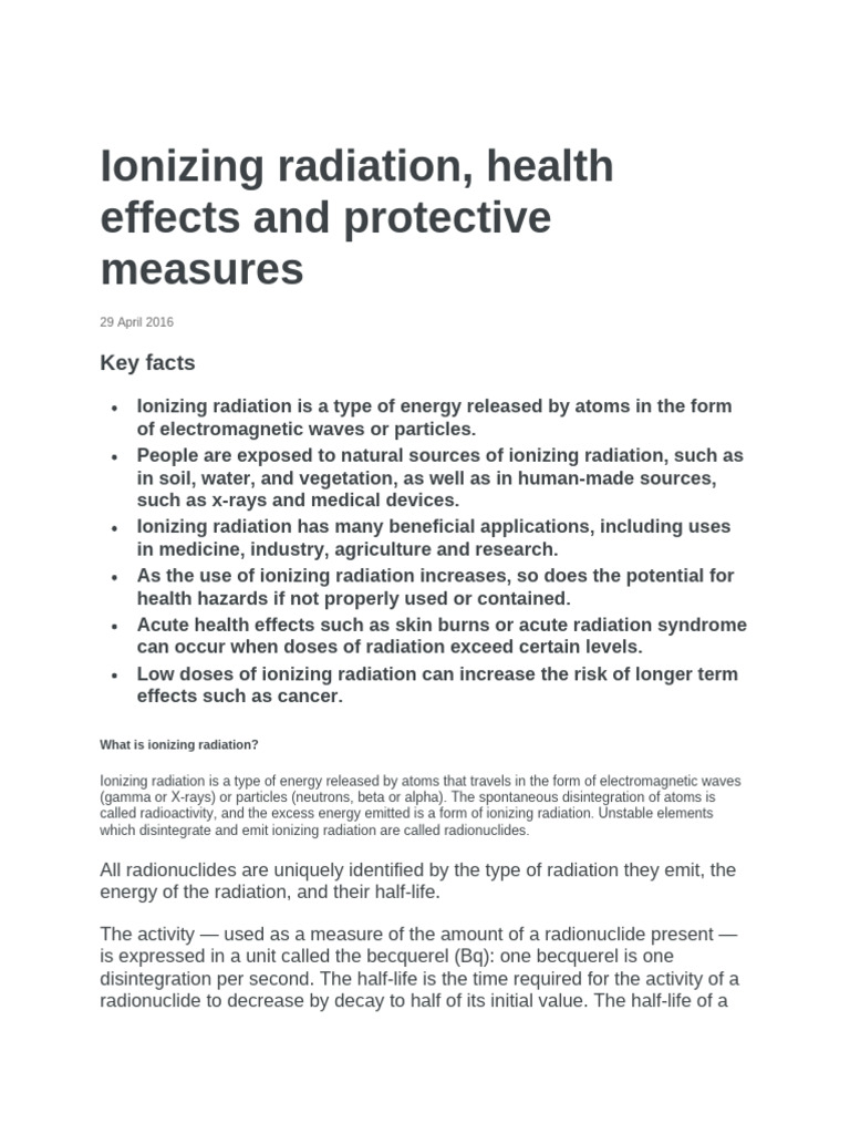 Ionizing Radiation, Health Effects and Protective Measures | PDF