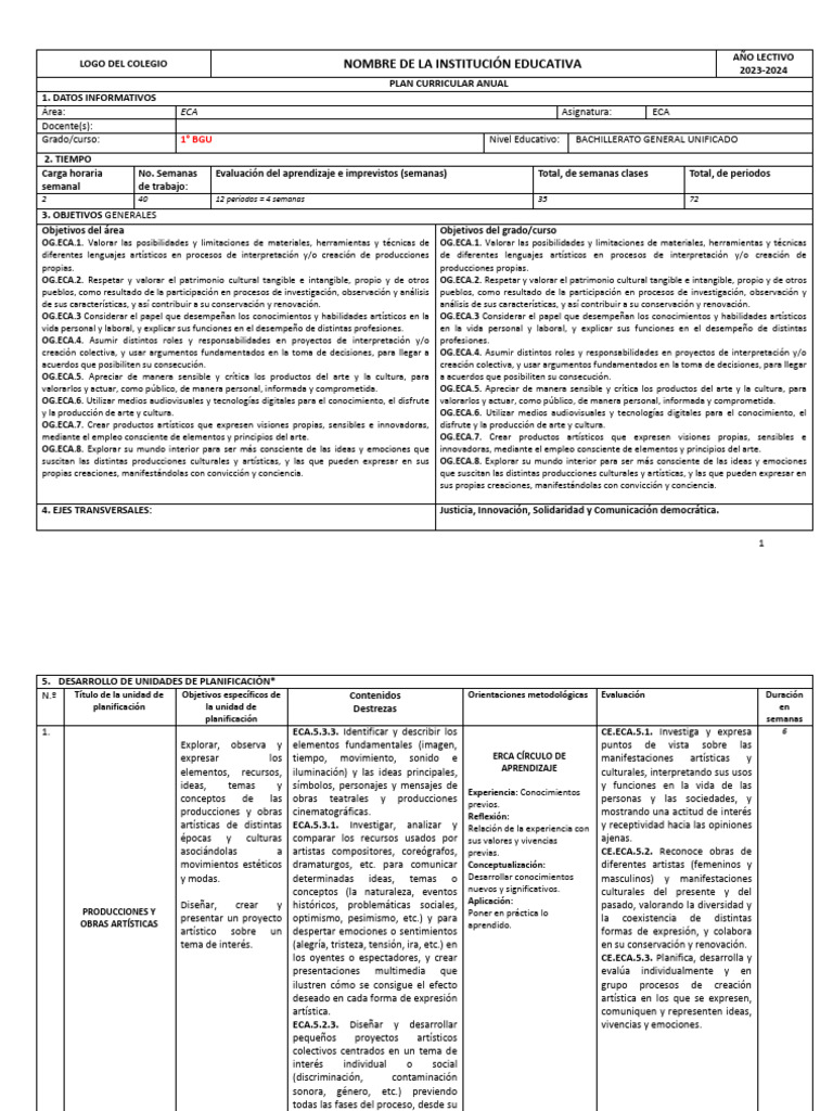 Plan Anual Eca 1 Bgu | PDF