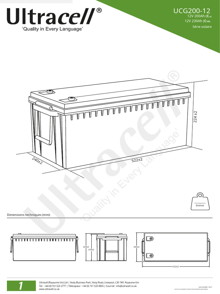 Fiche Technique Batterie Ultracell UCG200 | PDF