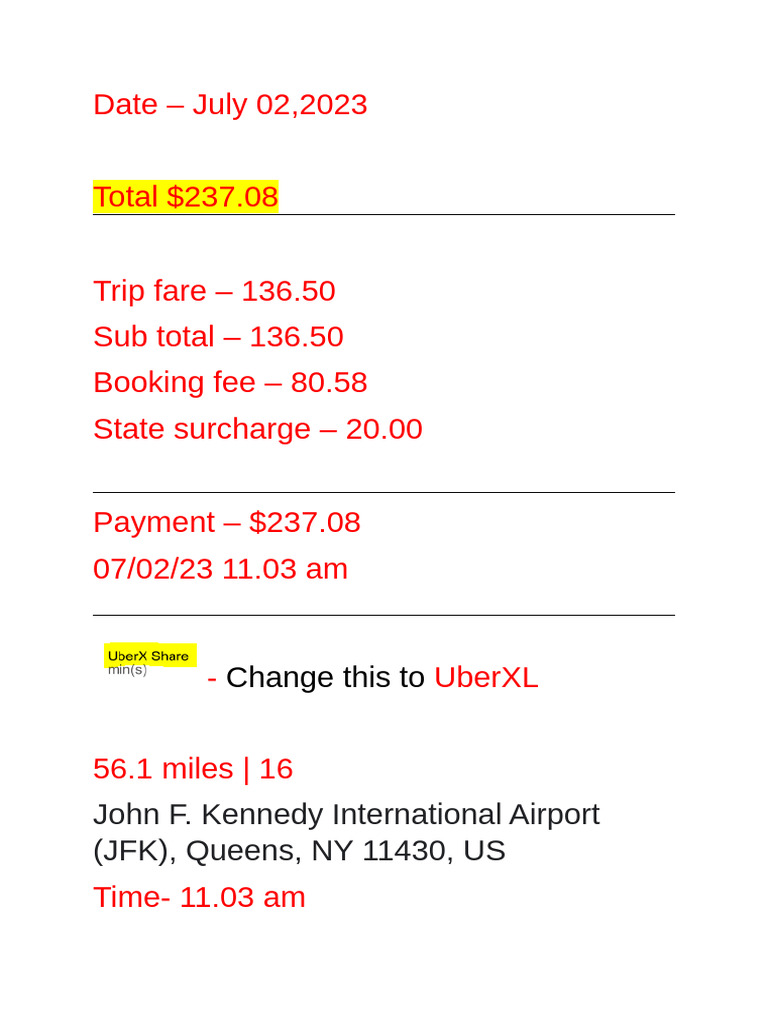 Uber Bill JFK To NJ | PDF