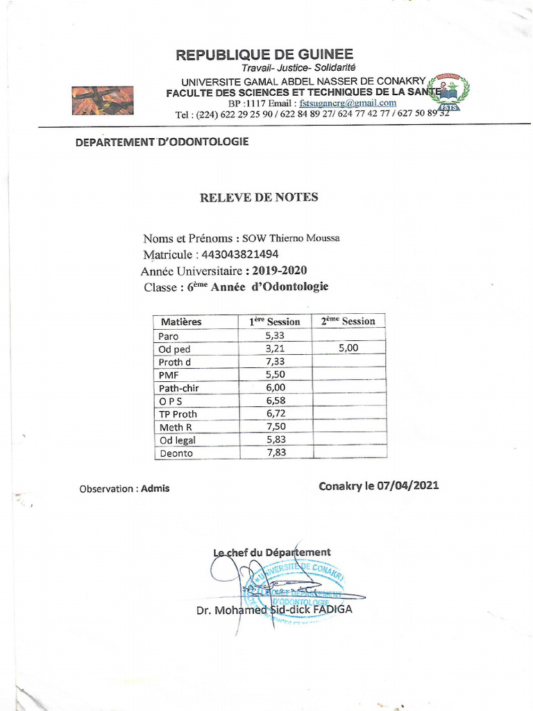 Releve de Note 6 | PDF
