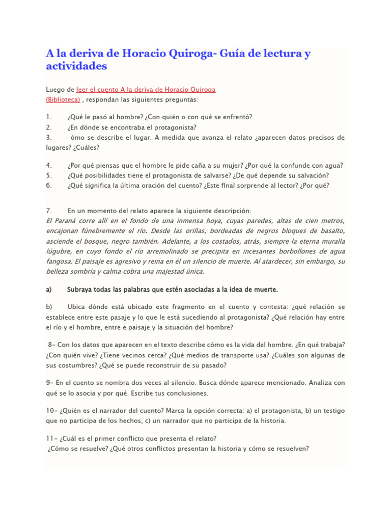 A La Deriva de Horacio Quiroga | PDF