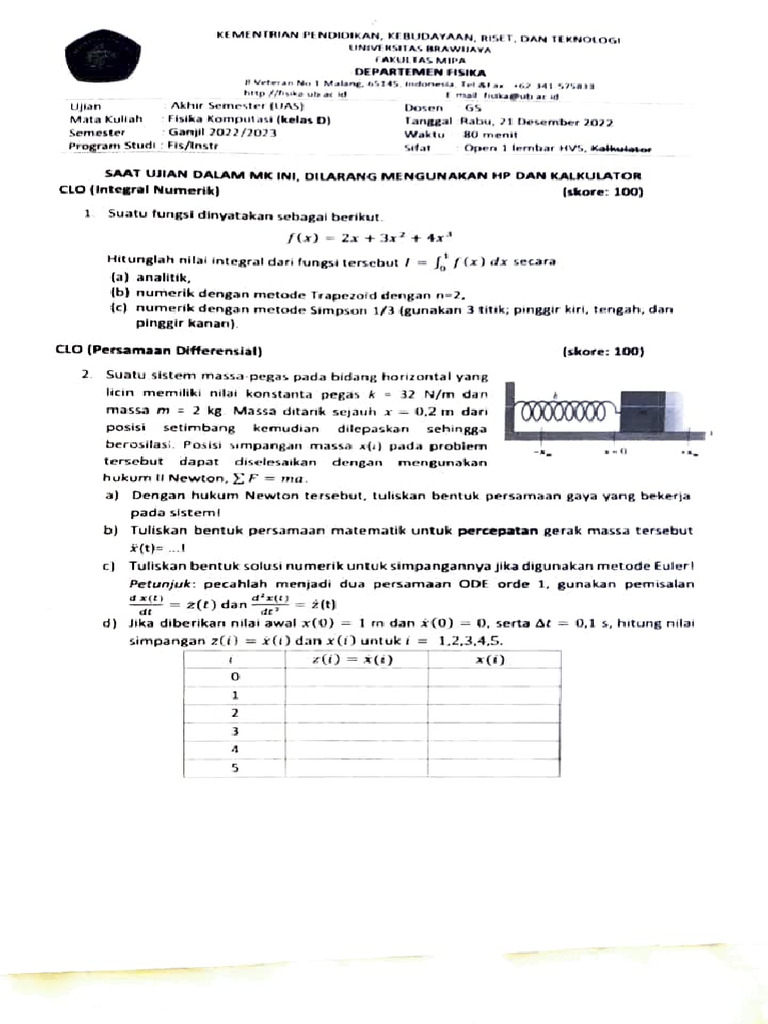 Pembahasan UAS Fisika Komputasi 2 | PDF