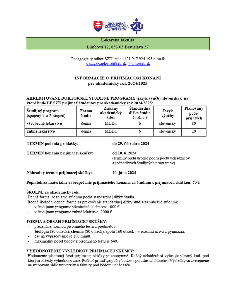 Informacie o Prijimacom Konani LF VL ZL | PDF