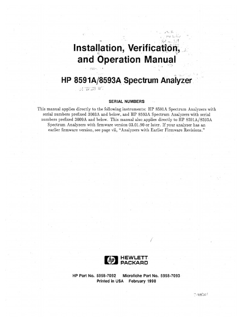 HP 8591A, 93A Installation, Verification & Operation | PDF