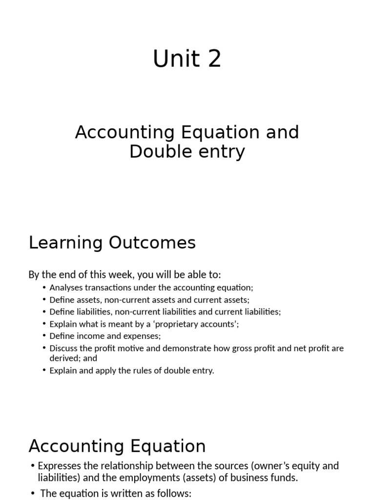 Unit 2- Accounting Equation and Double Entry | PDF