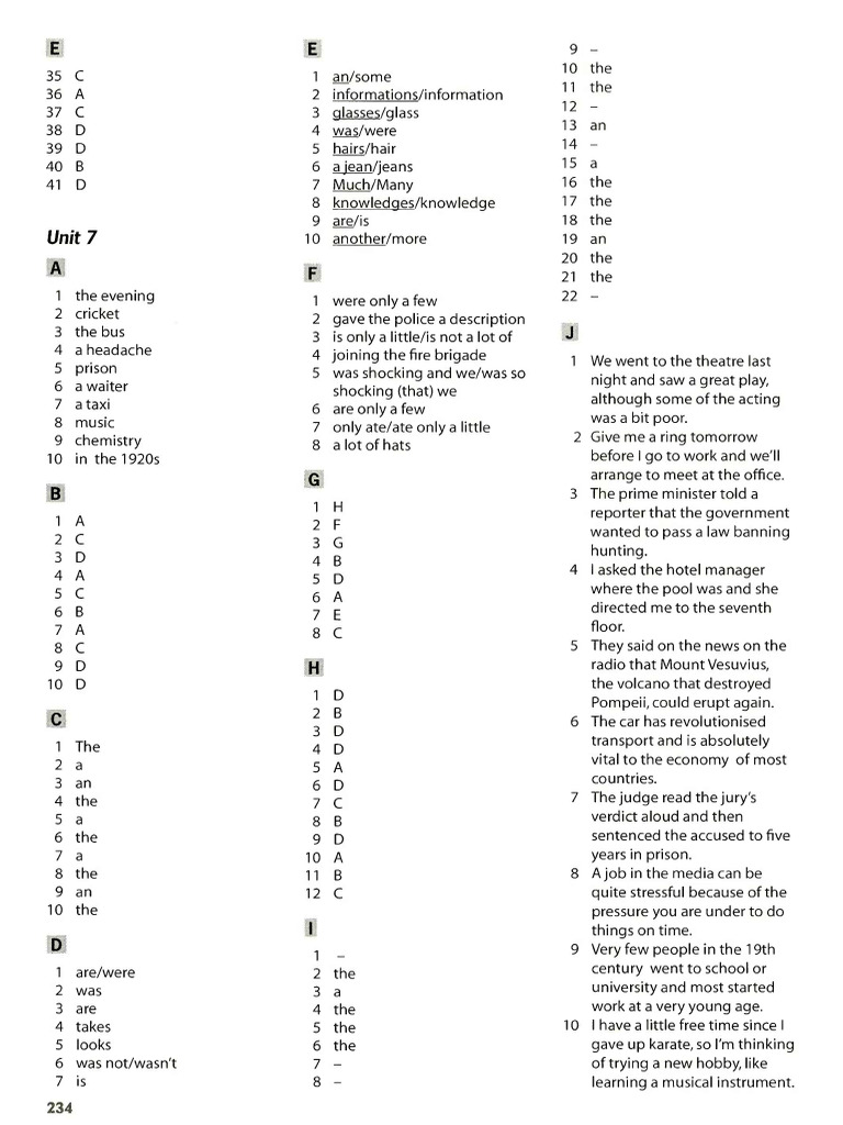 Handout - Grammar Practice - Articles and Quantifiers - Key | PDF