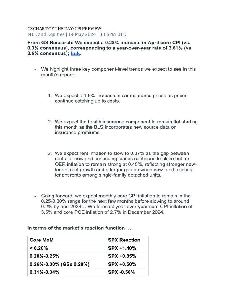 Goldman CHART OF THE DAY - CPI PREVIEW - Lee Coppersmith | PDF