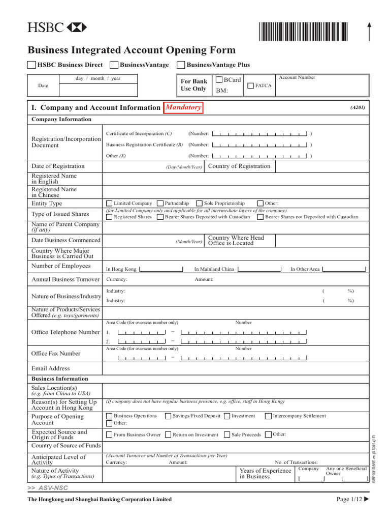 HSBC Business Account Application Form | PDF