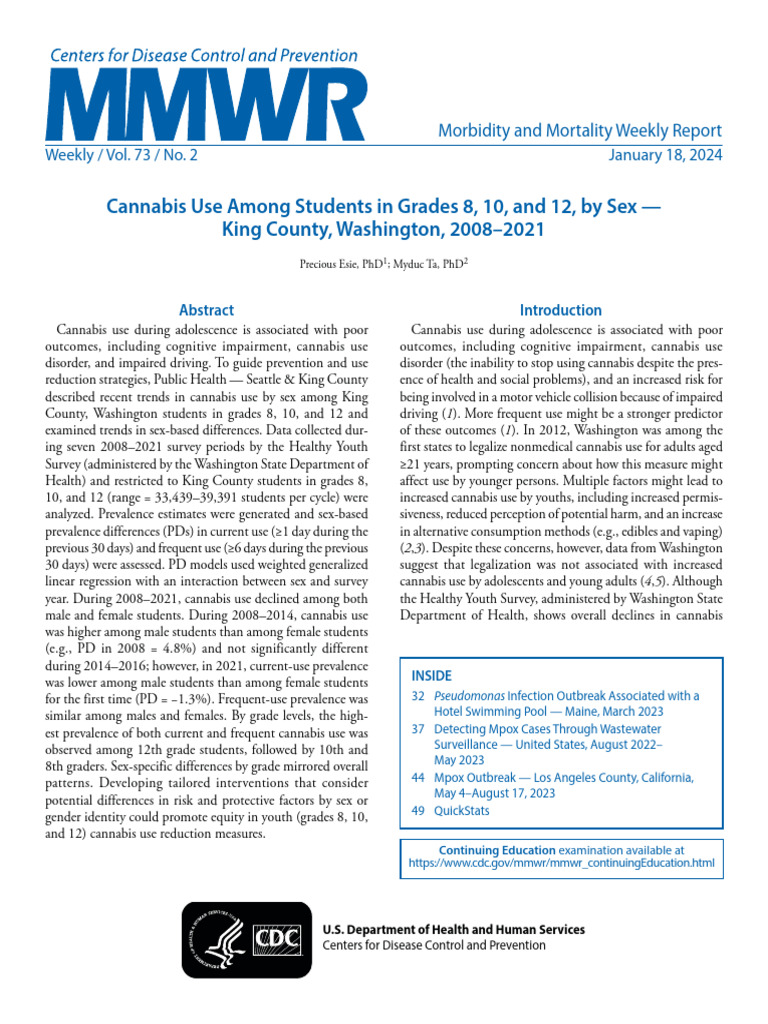 Cannabis Use Among Students in Grades 8, 10, and 12, by Sex - King ...