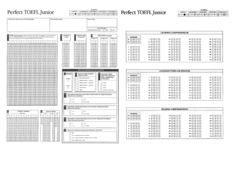 Toefl Answer Sheet | PDF