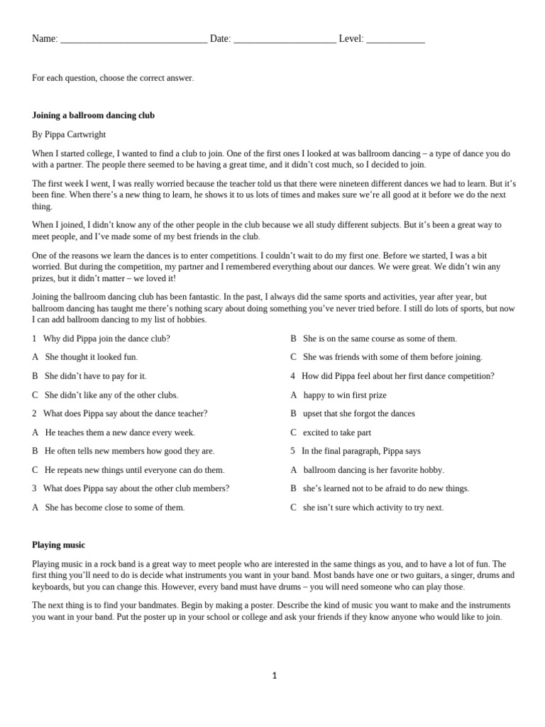 Reading Comprehension Test | PDF