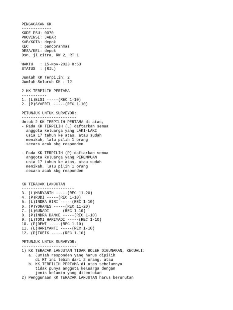 PSU-0070 Dsn. JL Citra, RW 2, RT 1 - AcakKK | PDF