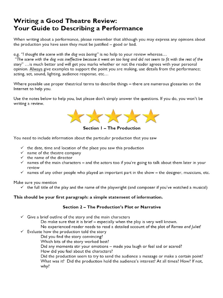 Writing A Good Theatre Review Handout | PDF