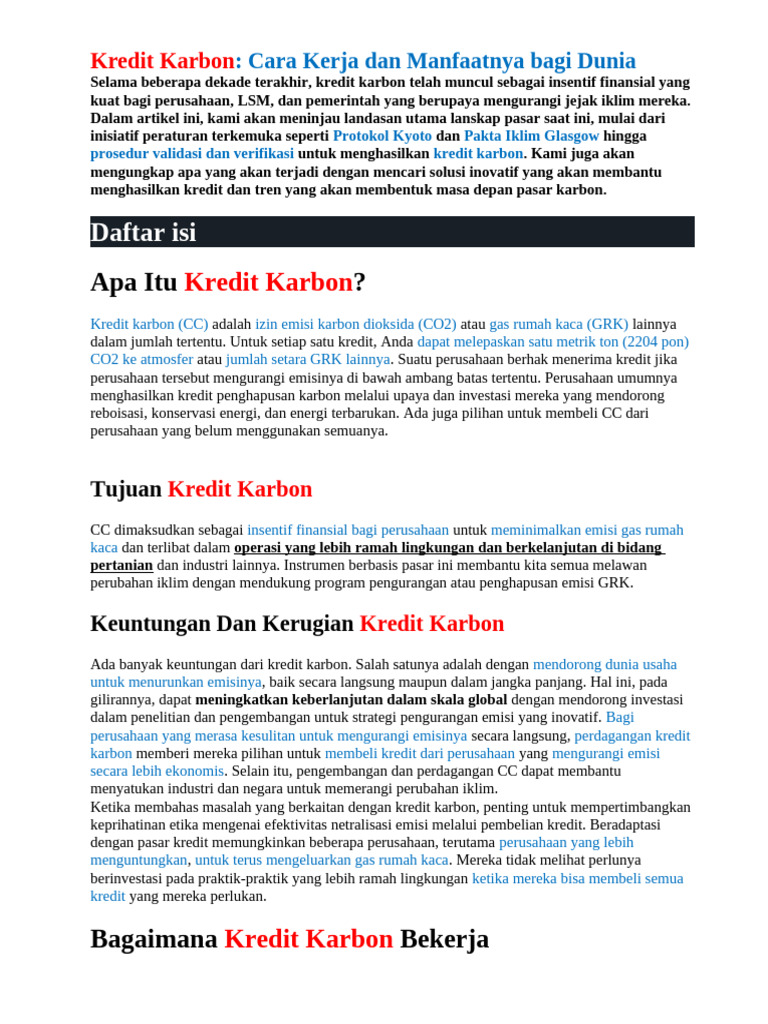Kredit Karbon Dan Manfaatnya Pada Dunia | PDF