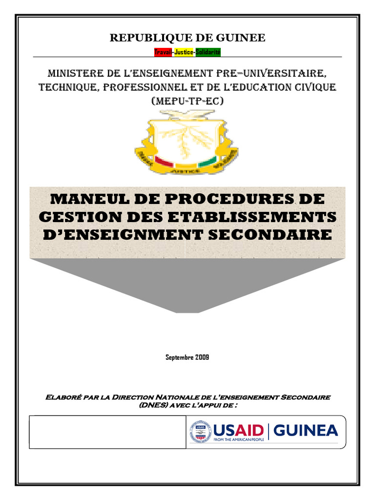 Manuel de Procedures de Gestion Des Etablissements D'enseignement ...