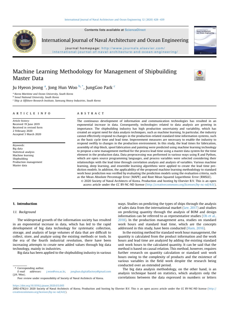 Machine Learning Methodology for Management of Shipbuilding Master Data (2020 Paper) | PDF
