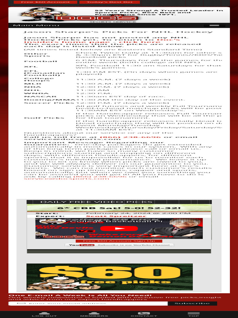 Jason Sharpe's Picks For NHL Hockey | PDF