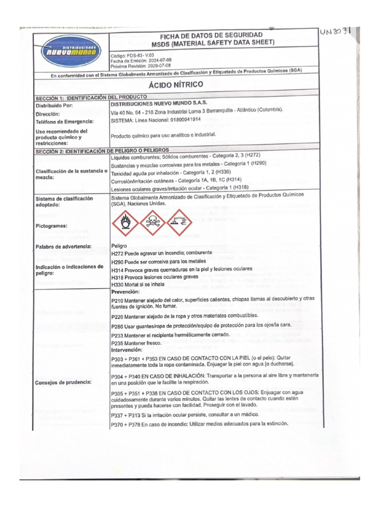 FDS Acido Nitrico - Merck | PDF