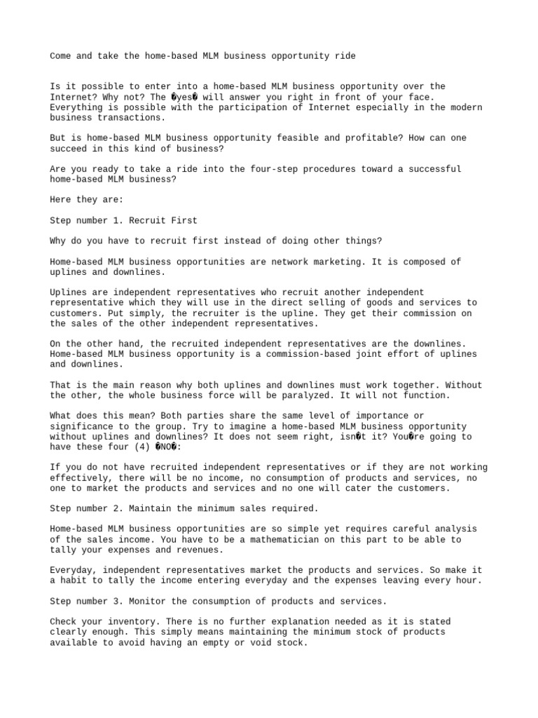 Home - Based MLM Business Opportunity Business | PDF