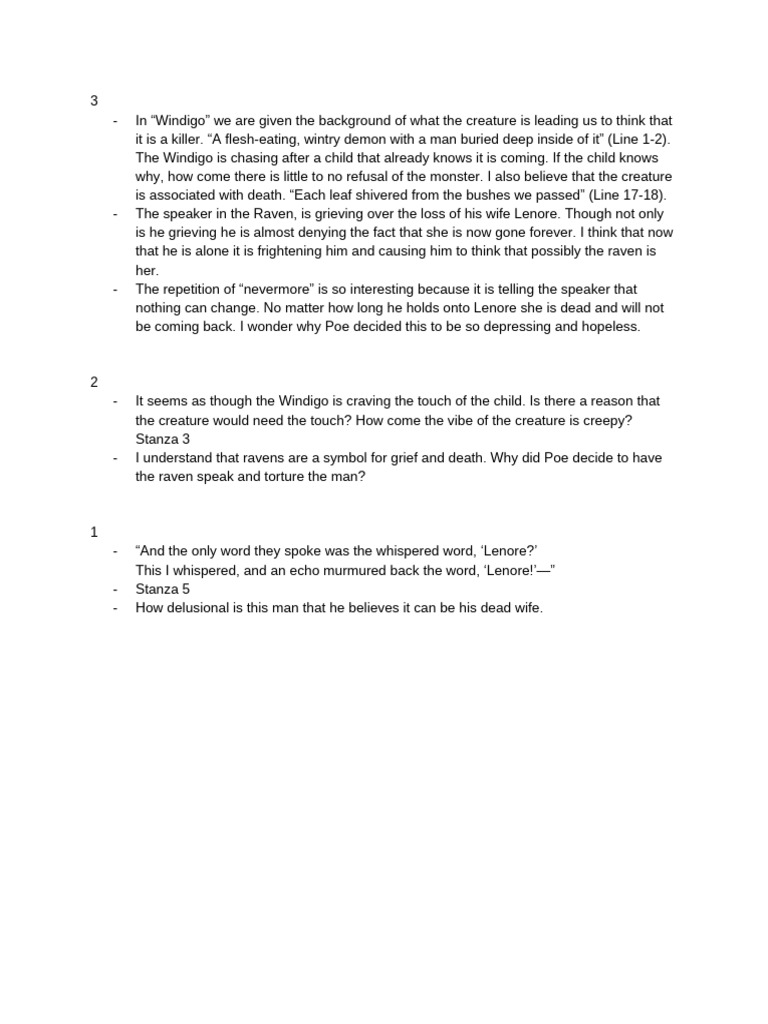 3-2-1 Prep - Erdrich, "Windigo" and Poe, "The Raven" | PDF