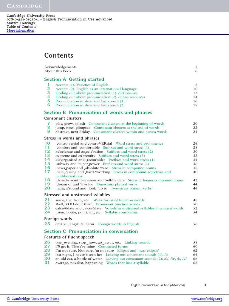 English Pronunciation in Use Advanced Book With Answers Table of ...